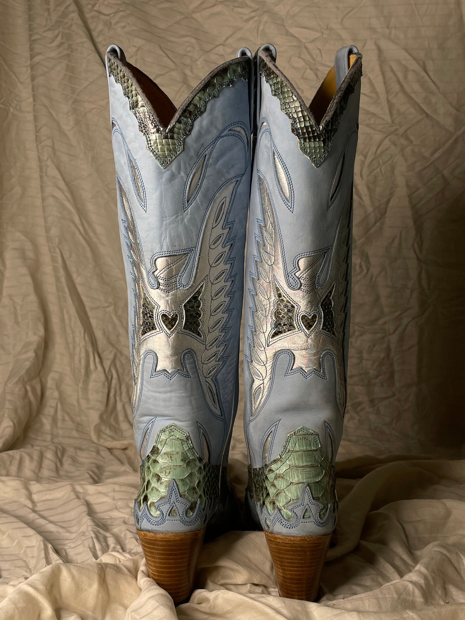 6421 SENDRA Blue Cowboy Boots Nubuck Leather and Python Leather Size 37 ...