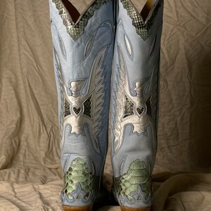 6421 SENDRA Blue Cowboy Boots Nubuck Leather and Python Leather Size 37 ...