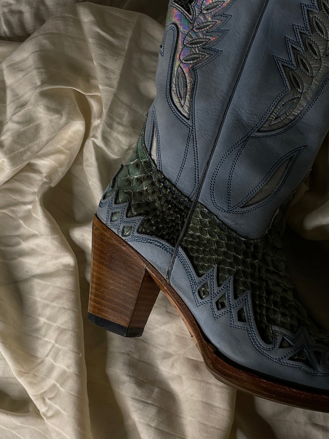 6421 SENDRA Blue Cowboy Boots Nubuck Leather and Python Leather Size 37 ...