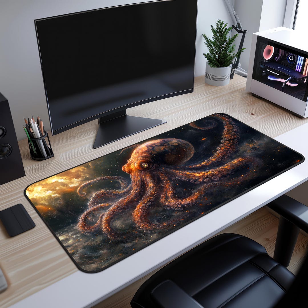 Mystic Octopus Desk Mat - Nautical Workspace Decor, Large Mouse Pad ...