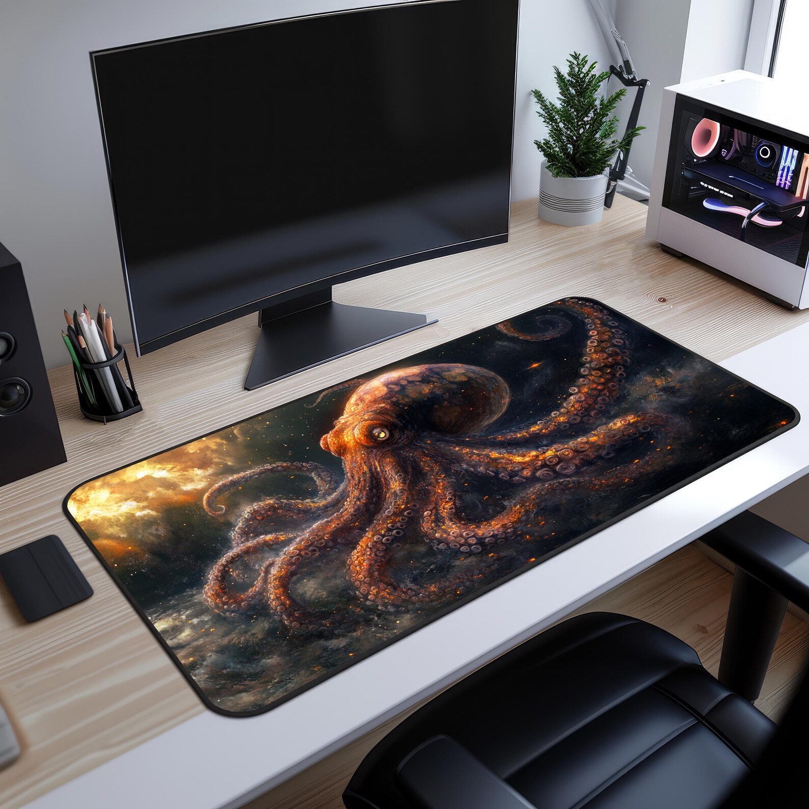 Mystic Octopus Desk Mat - Nautical Workspace Decor, Large Mouse Pad ...