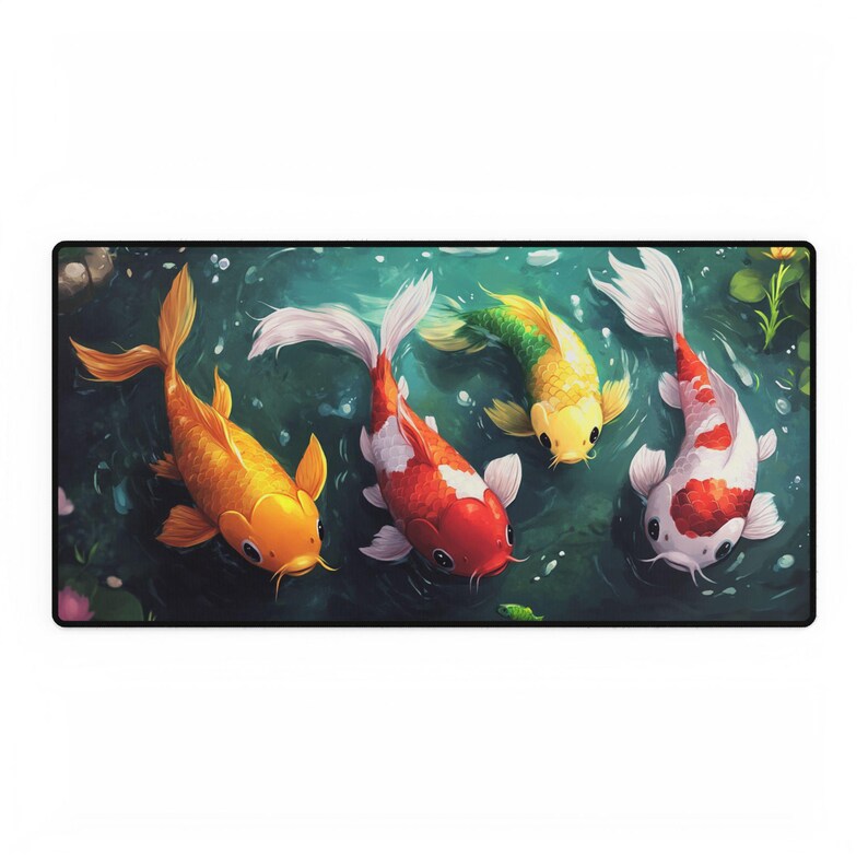 Koi Fish Desk Mat, Japanese Style Office Decor, Large Mouse Pad Gaming ...