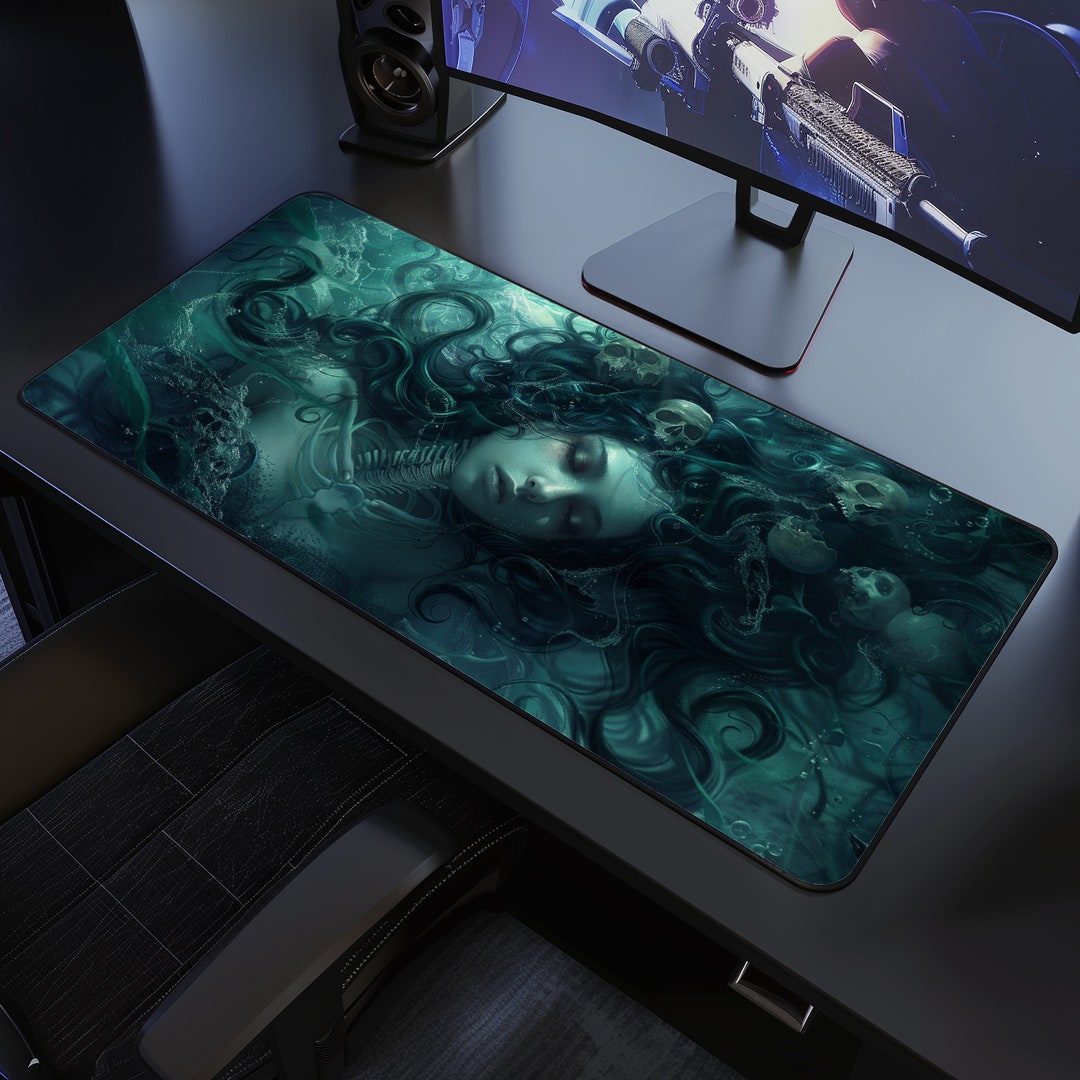 Mythological Desk Mat: Aquatic Medusa Horror Decor, Medusa Mouse Pad ...