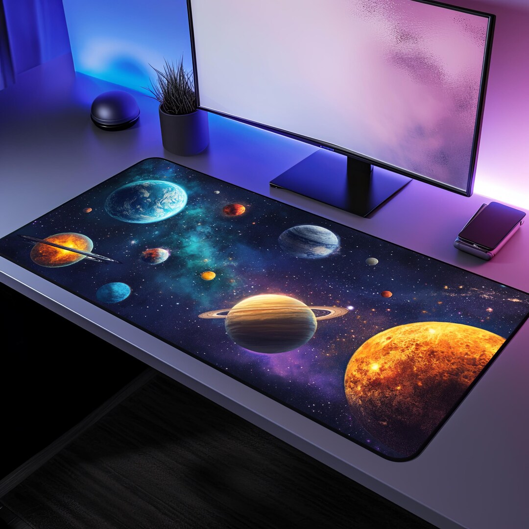 Space Planets Desk Mat - Cosmic Desk Pad, Galaxy Mouse Pad, Office ...