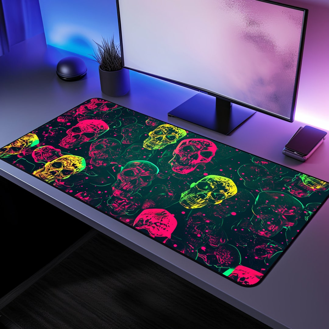 Neon Skull Desk Mat, Cool Monster Desk Pad, Psychedelic Office Decor ...