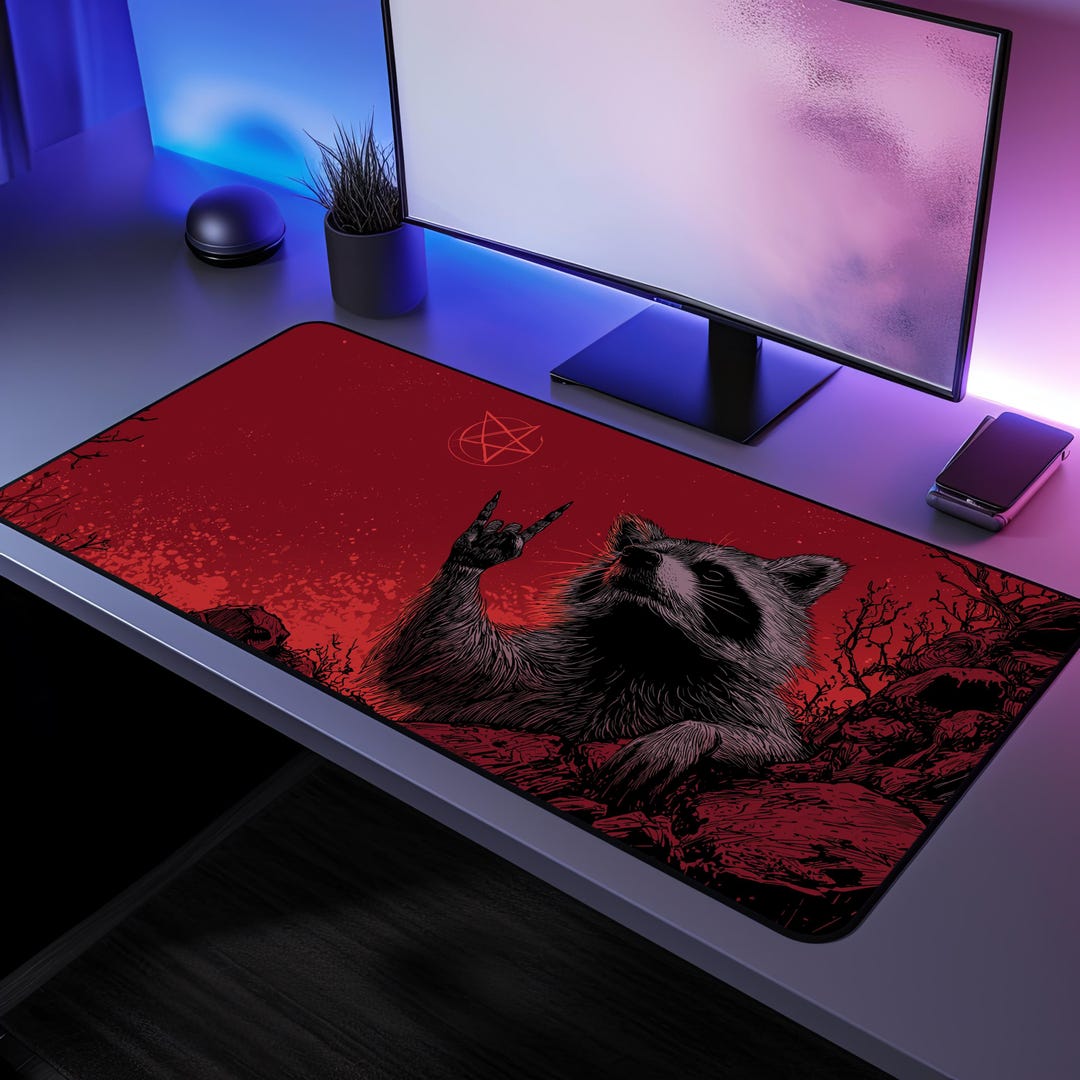 Gothic Racoon Desk Mat | Funny Goth Rock Anime Desk Mat | Racoons ...