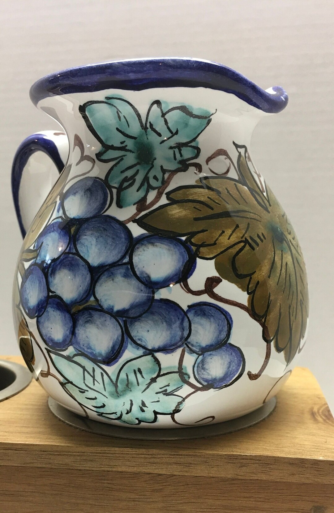Tuscan Wine Pitcher or Vase, Tesori Di Siena, Hand-painted With Grapes ...