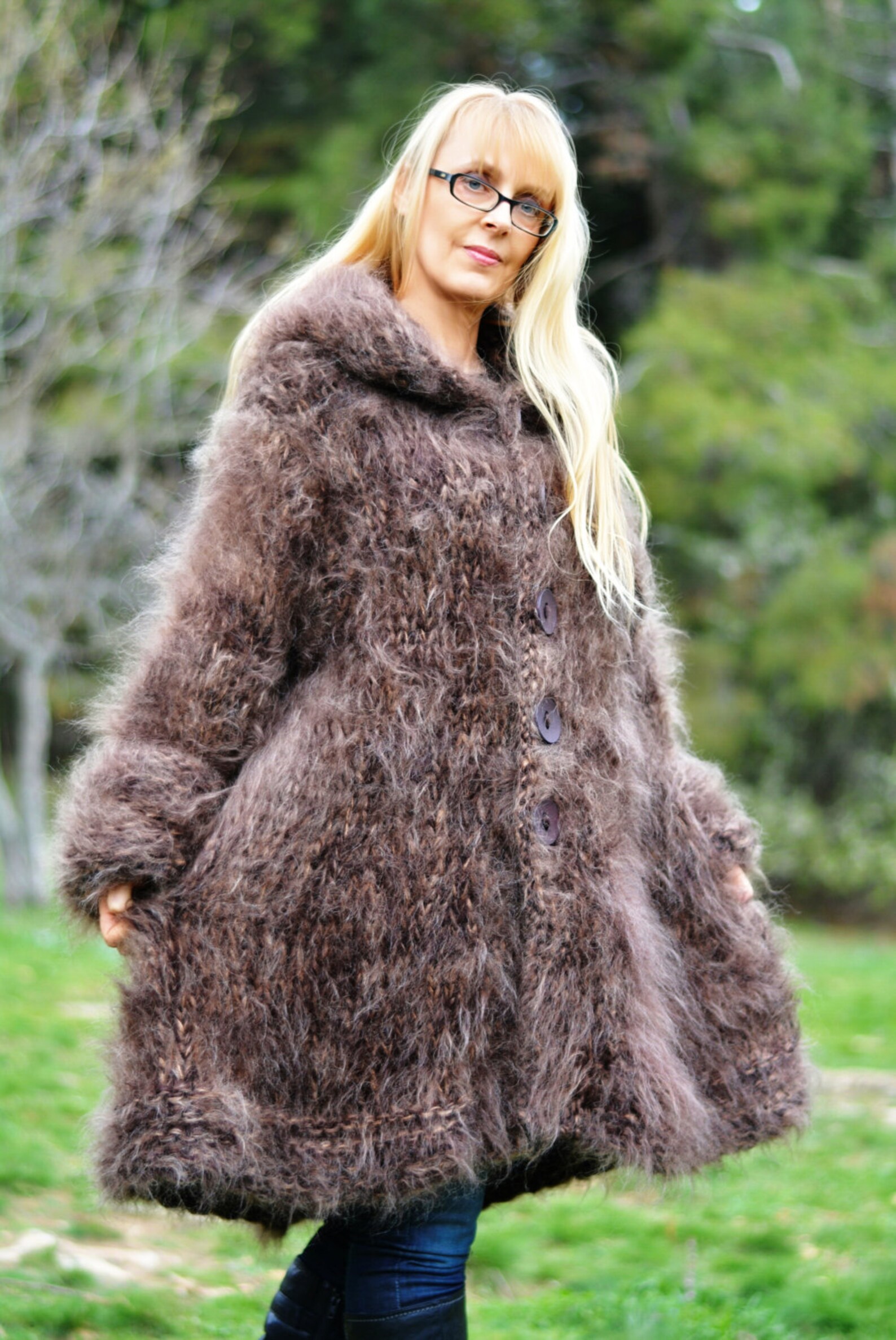 Hand Knitted Mohair Coat Chunky Mohair Cardigan Handmade Mohair Hoody ...