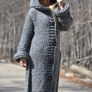 Best Selling Wool Cardigan Hand Knitted Cardigan Chunky Wool Coat Long Knitted Cardigan Hooded ...