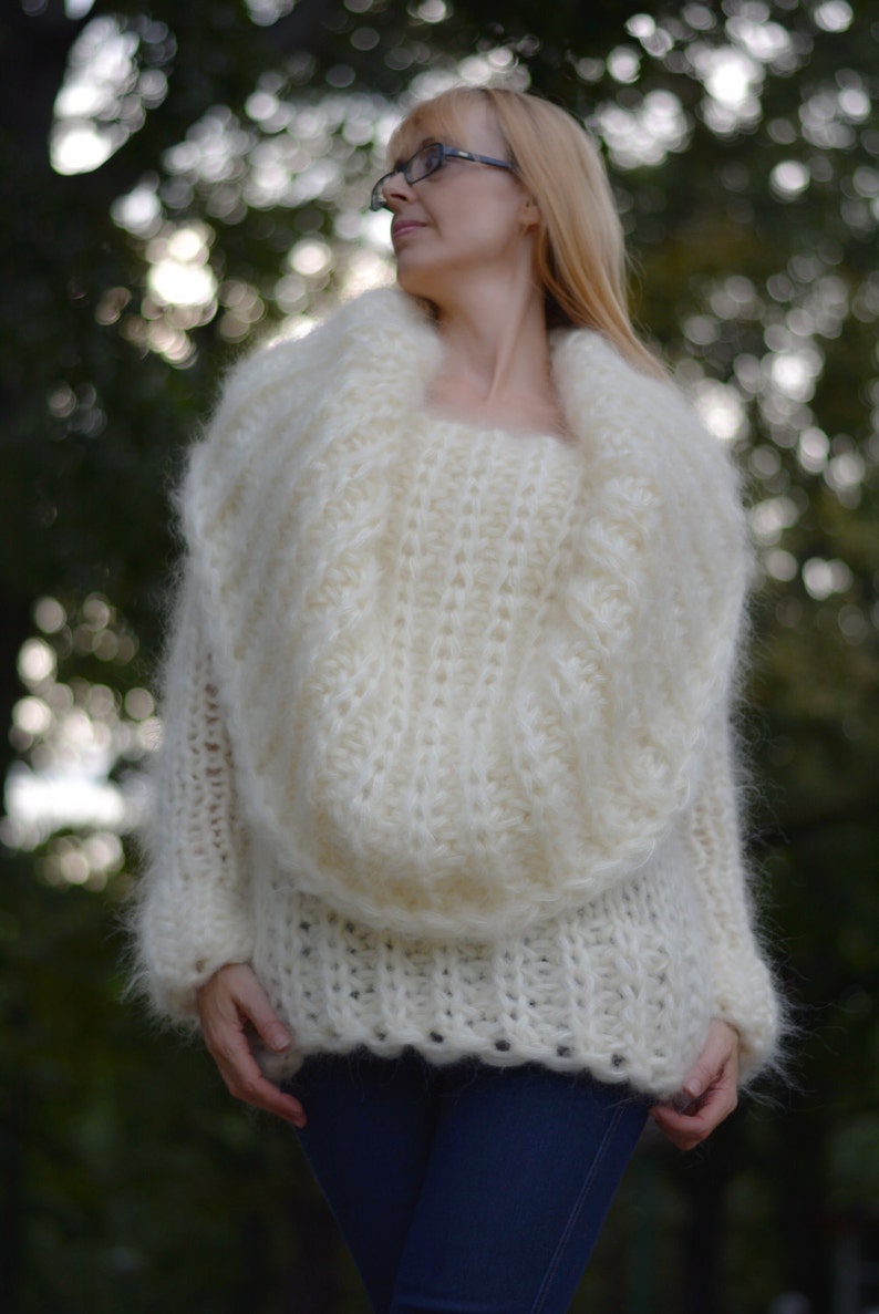 Hand Knitted Mohair Sweater Fuzzy Mohair Pullover Chunky Etsy