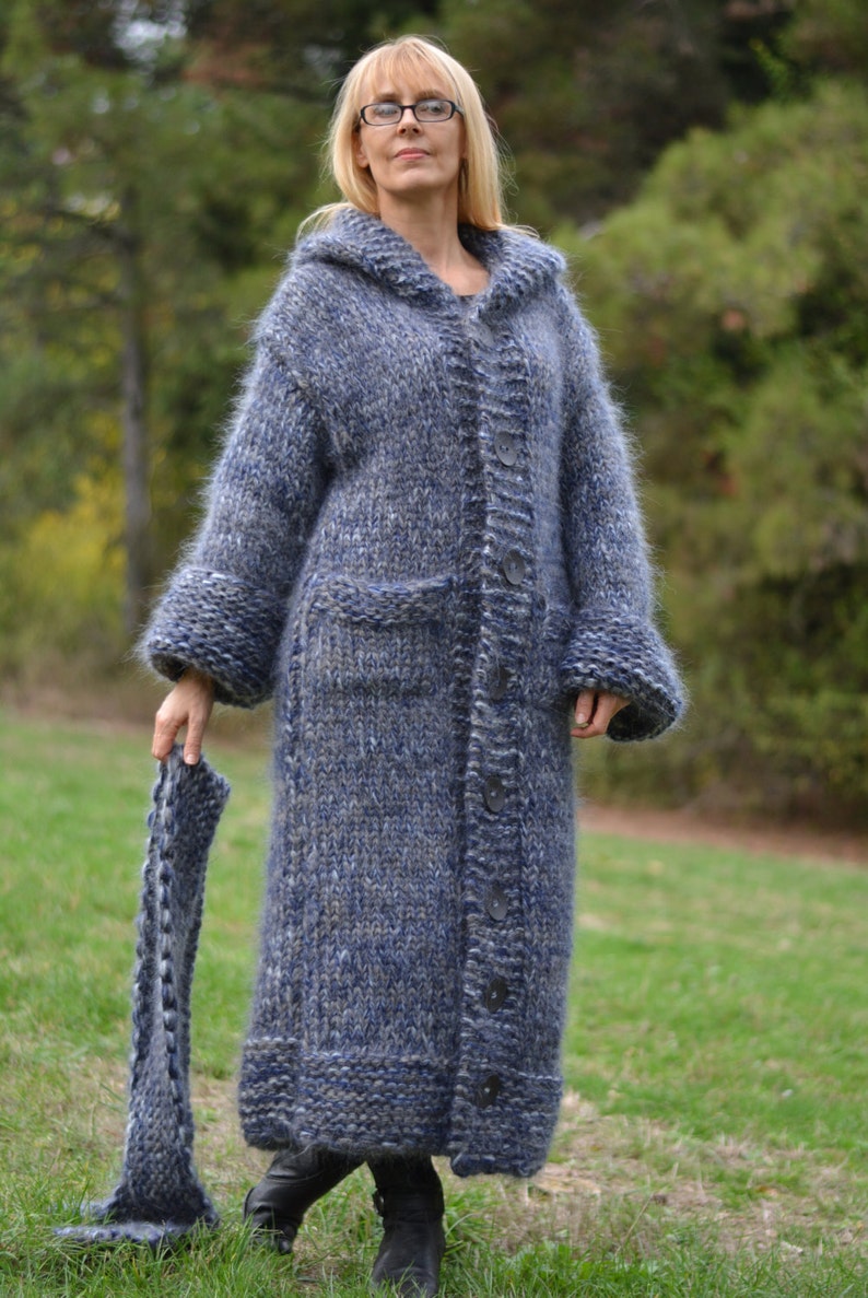 Handmade Mohair Coat Hand Knitted Long Cardigan Thick Mohair Etsy