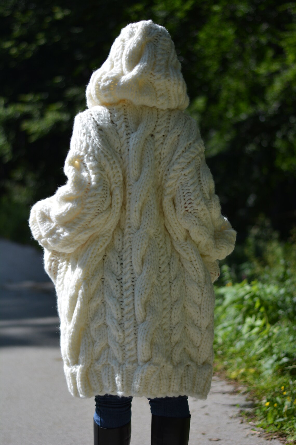 Chunky Wool Cardigan Hand Knitted Wool Jacket Hooded Cardigan - Etsy