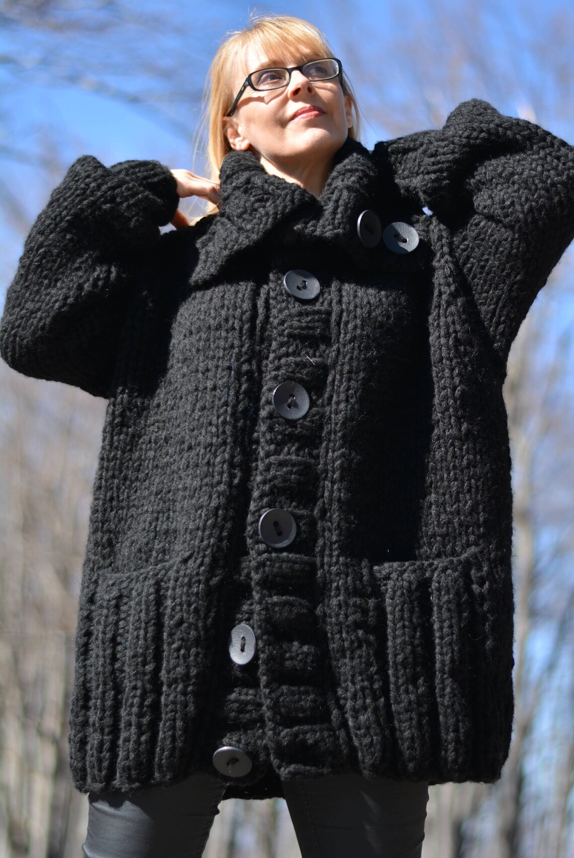 Handmade Wool Cardigan Knitted Wool Coat Chunky Cardigan Tneck | Etsy