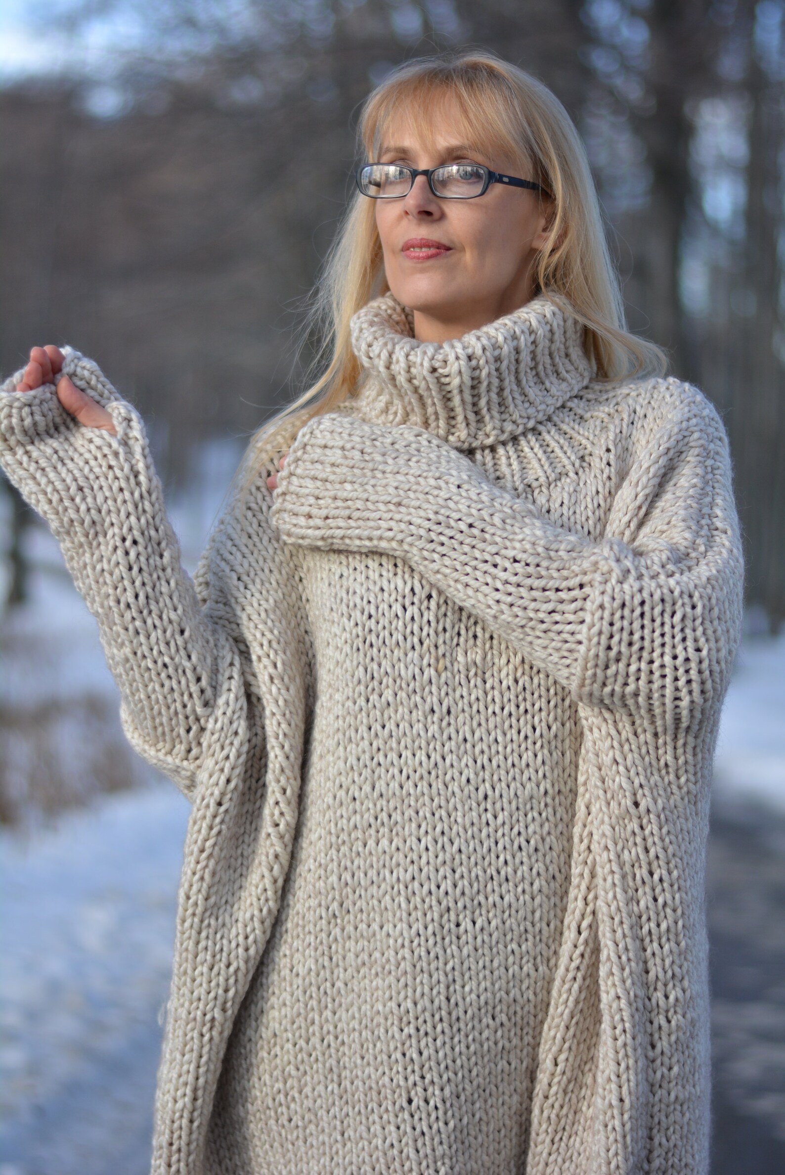 Handmade Wool Sweater Knitted Poncho Jumper Slouchy Top - Etsy