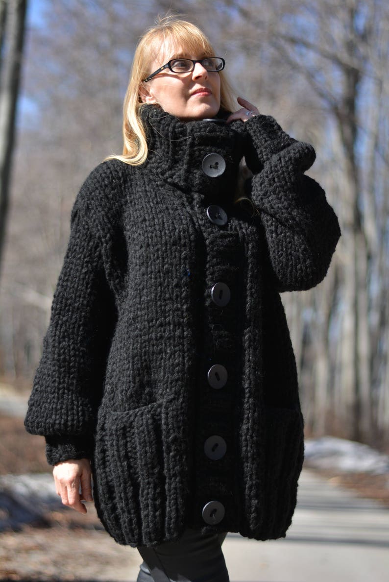 Handmade Wool Cardigan Knitted Wool Coat Chunky Cardigan Tneck - Etsy