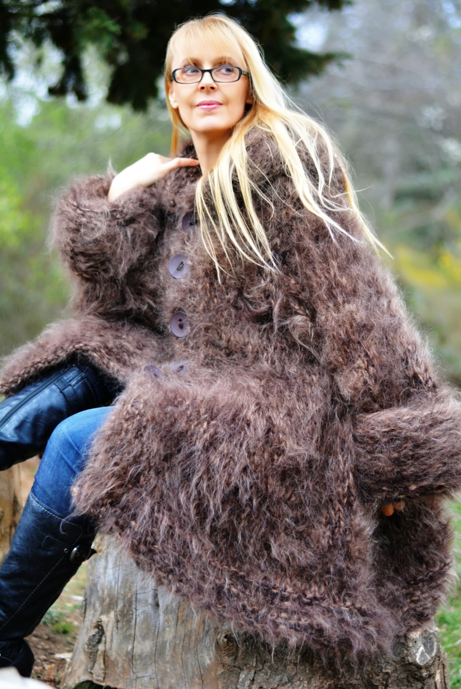 Hand Knitted Mohair Coat Chunky Mohair Cardigan Handmade Mohair Hoody ...