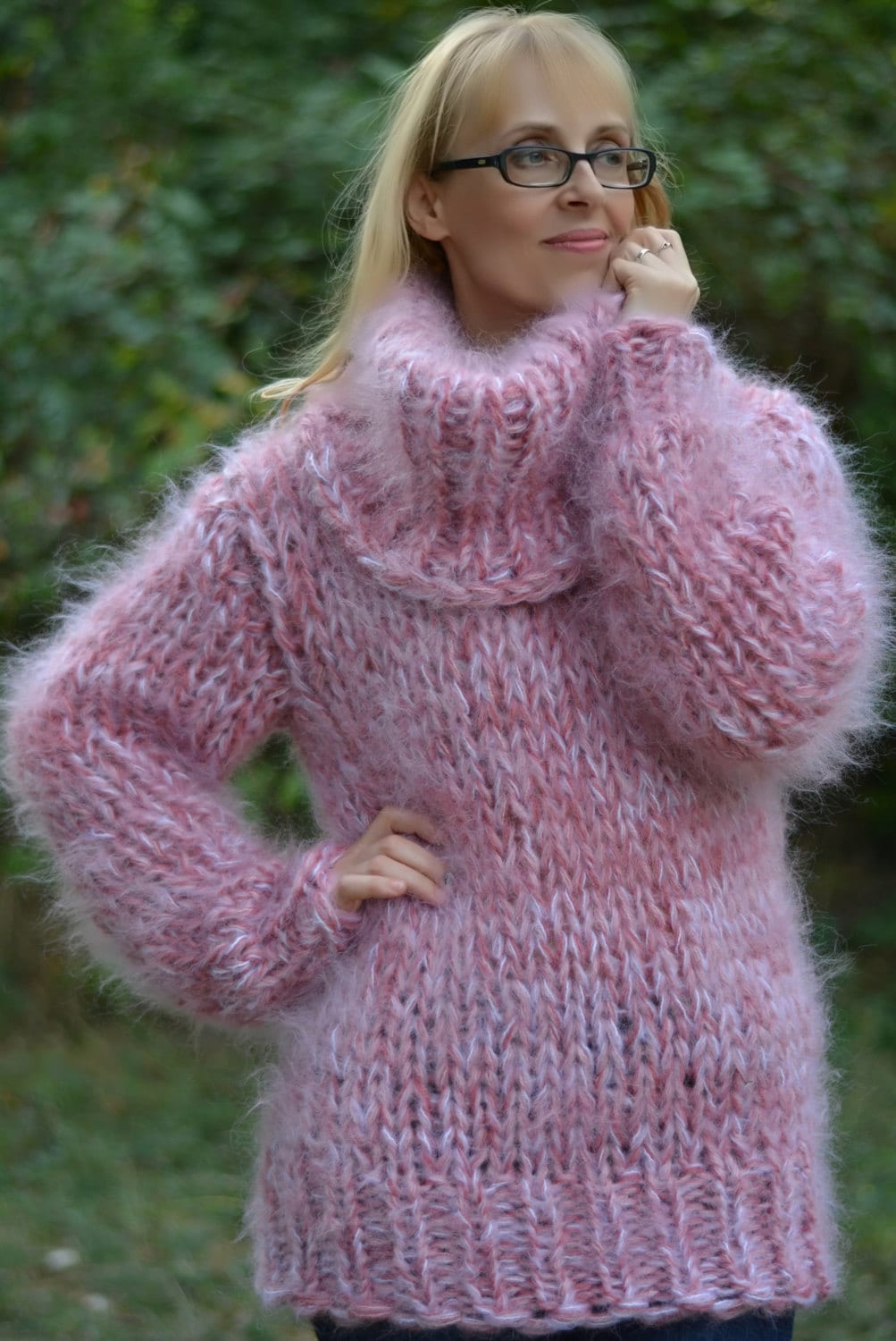Handknit Mohair Sweater Handmade Jumper Mohair Cowlneck - Etsy