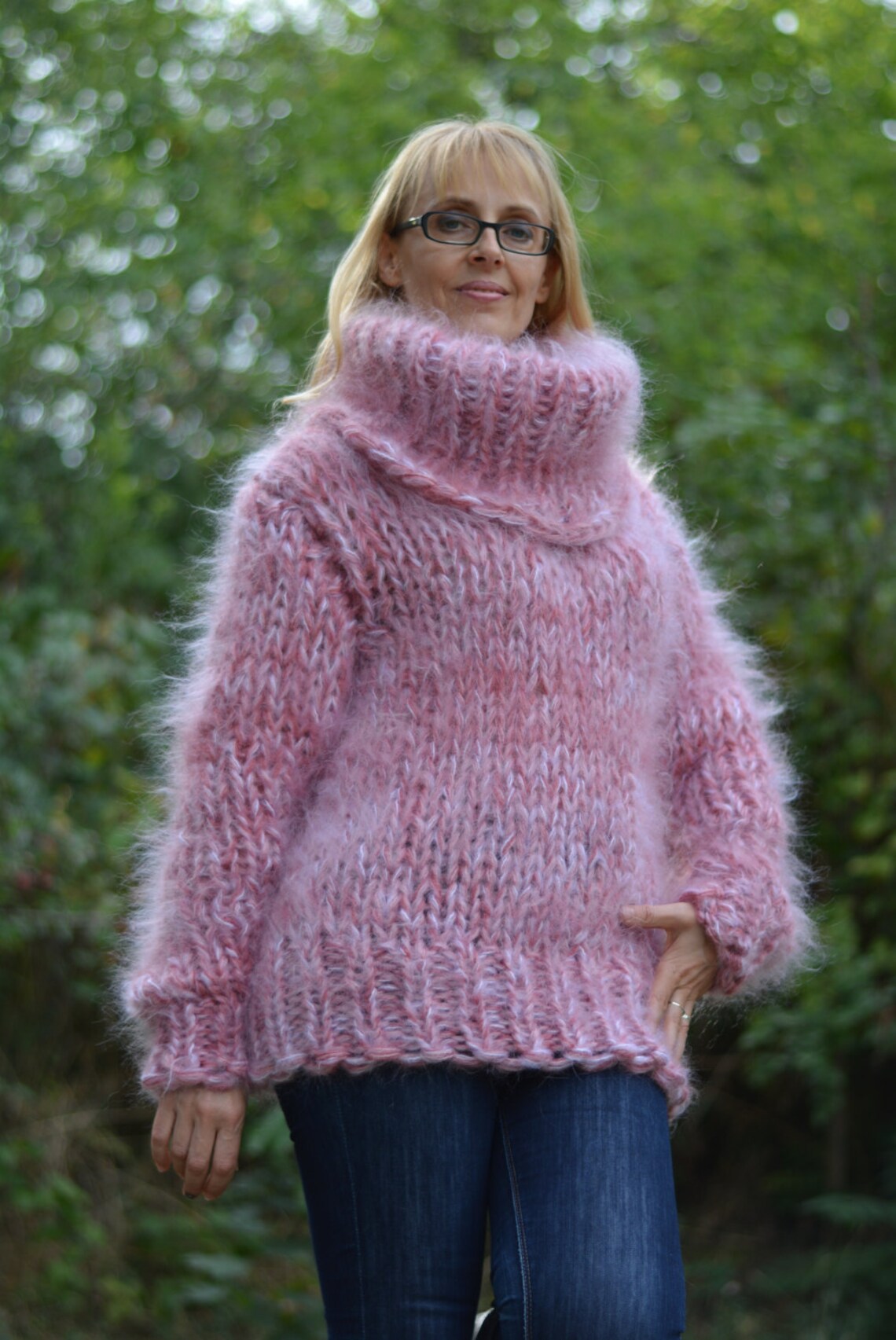 Handknit Mohair Sweater Handmade Jumper Mohair Cowlneck - Etsy