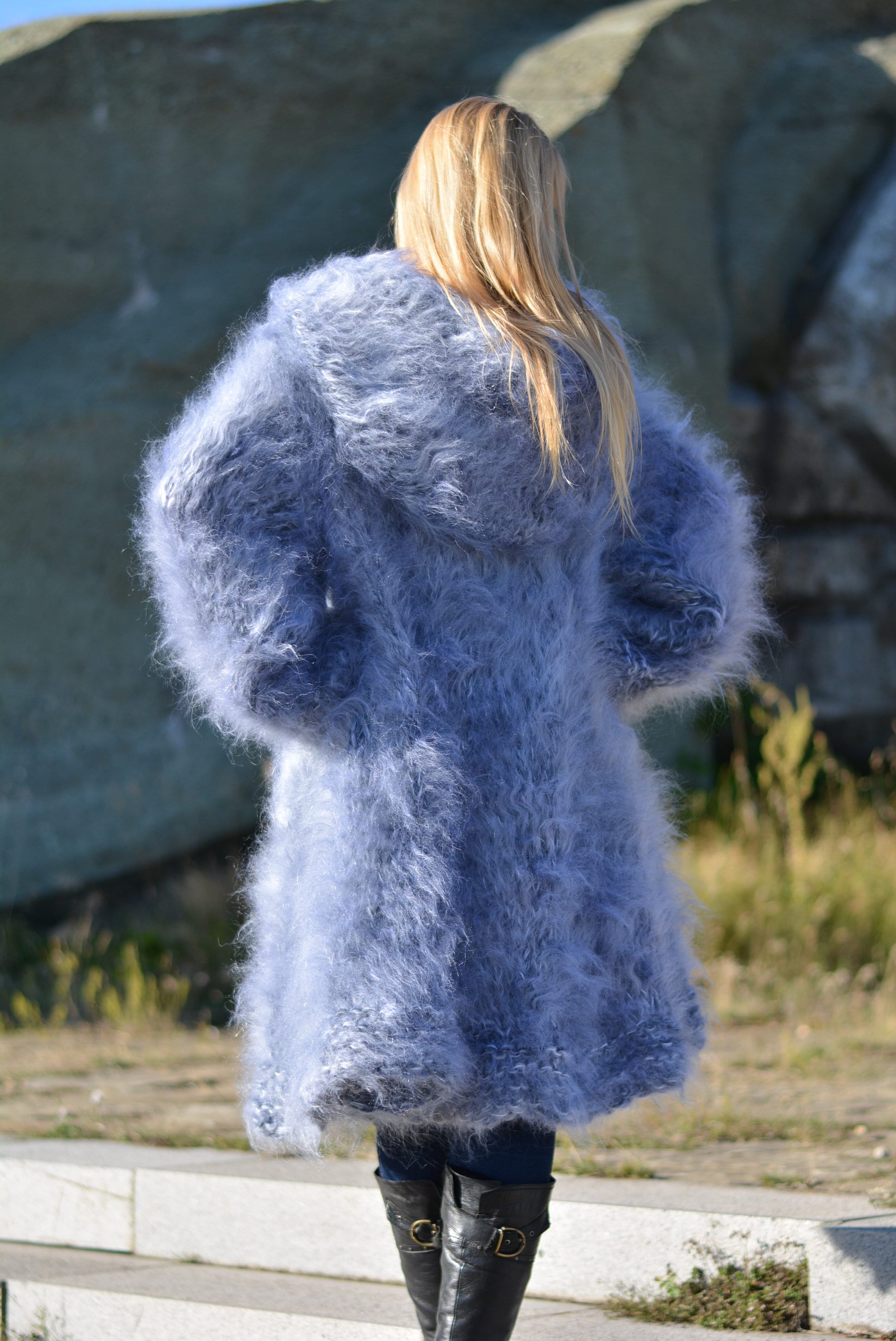 Hand Knitted Mohair Coat Chunky Mohair Cardigan Handmade Mohair Hoody ...