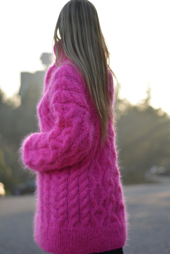 Ready Handmade Mohair Sweater Knitted Mohair Pullover Cable Etsy