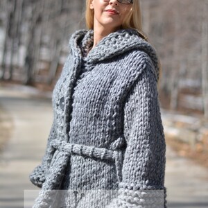 Best Selling Wool Cardigan Hand Knitted Cardigan Chunky Wool Coat Long Knitted Cardigan Hooded ...