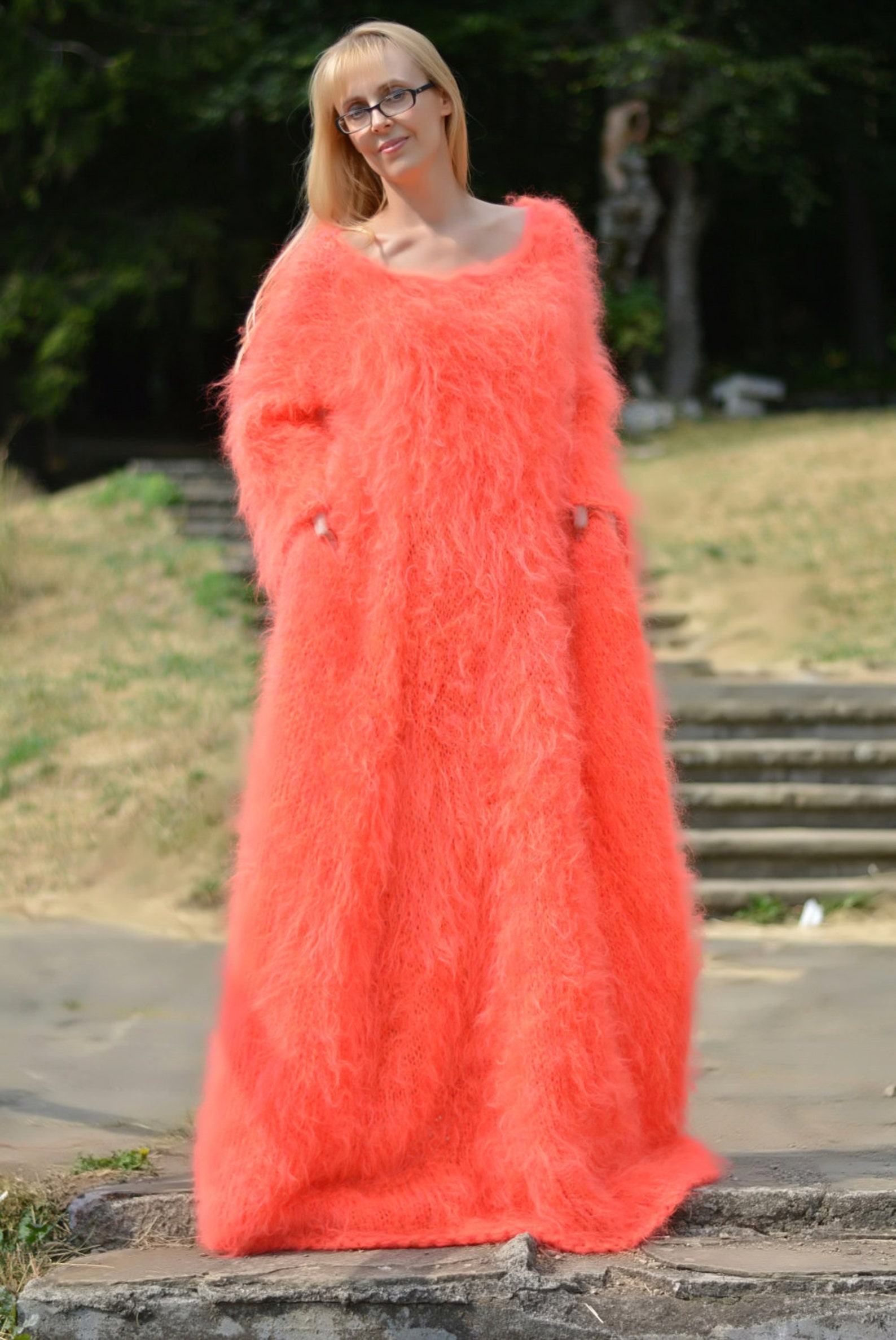 Hand Knitted Mohair Dress Handmade Mohair Robe Knitted Fuzzy | Etsy