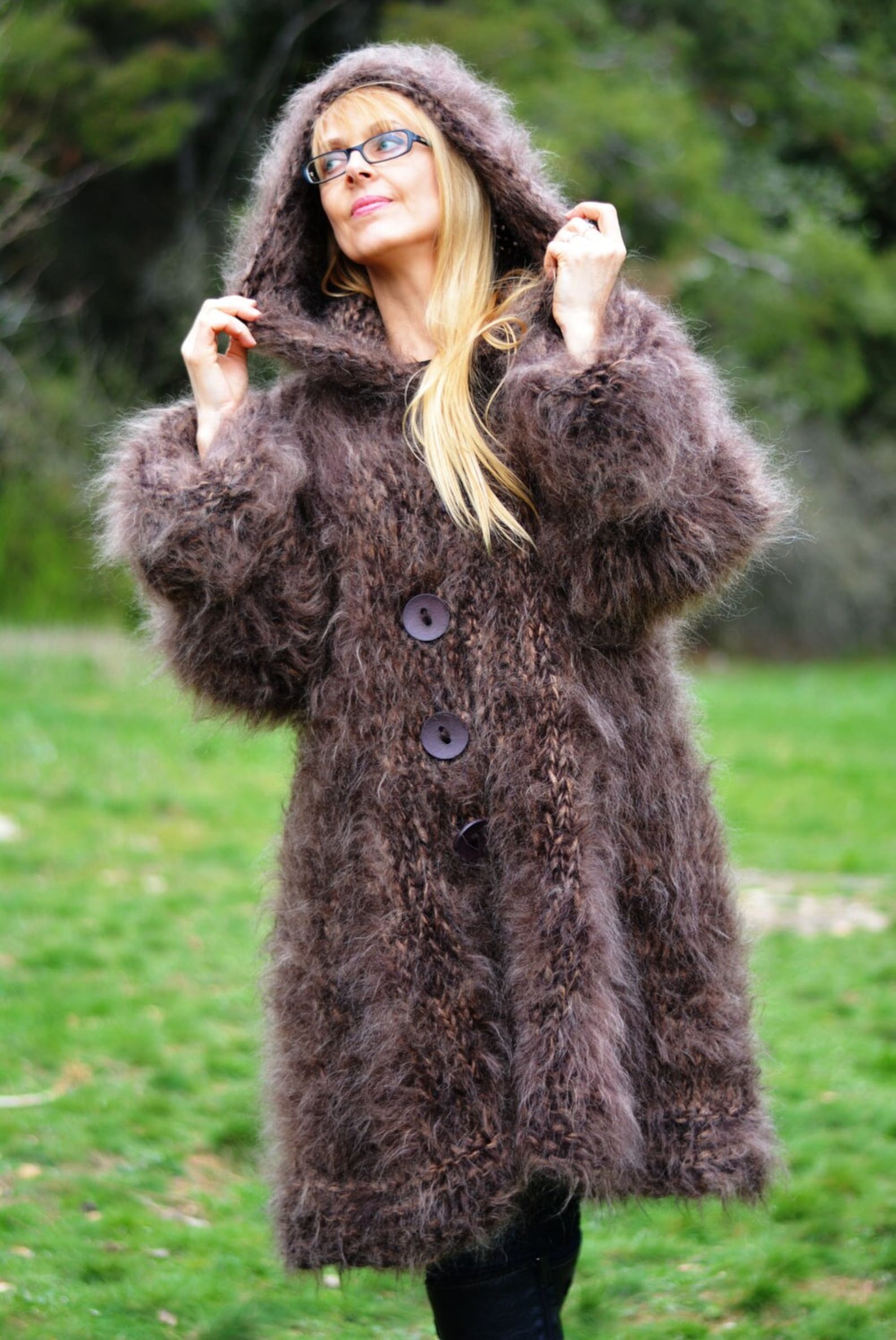 Hand Knitted Mohair Coat Chunky Mohair Cardigan Handmade Mohair Hoody ...