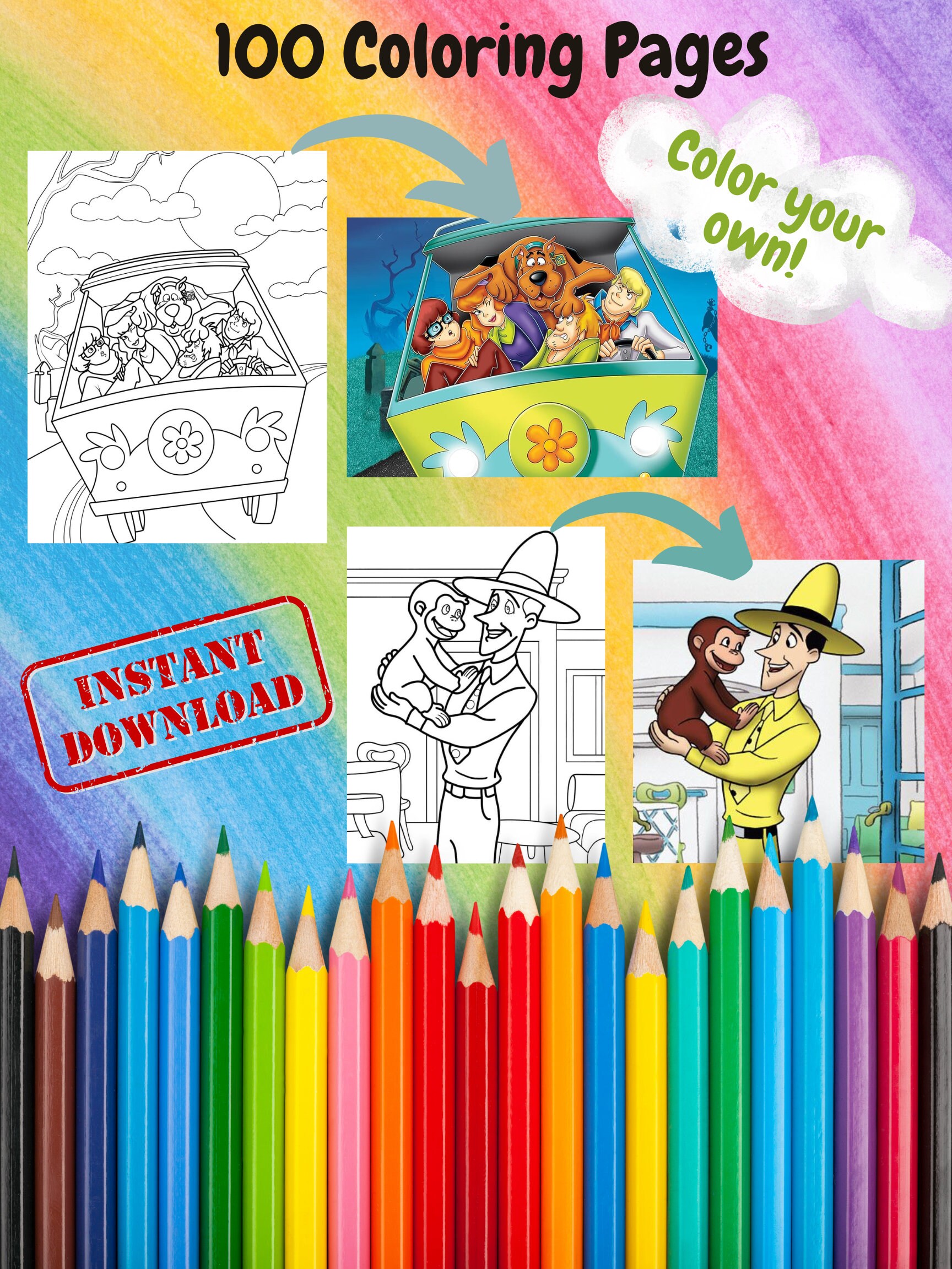 100 Cartoon Mix Coloring Pages/ Printable/ Fun Coloring Pages - Etsy