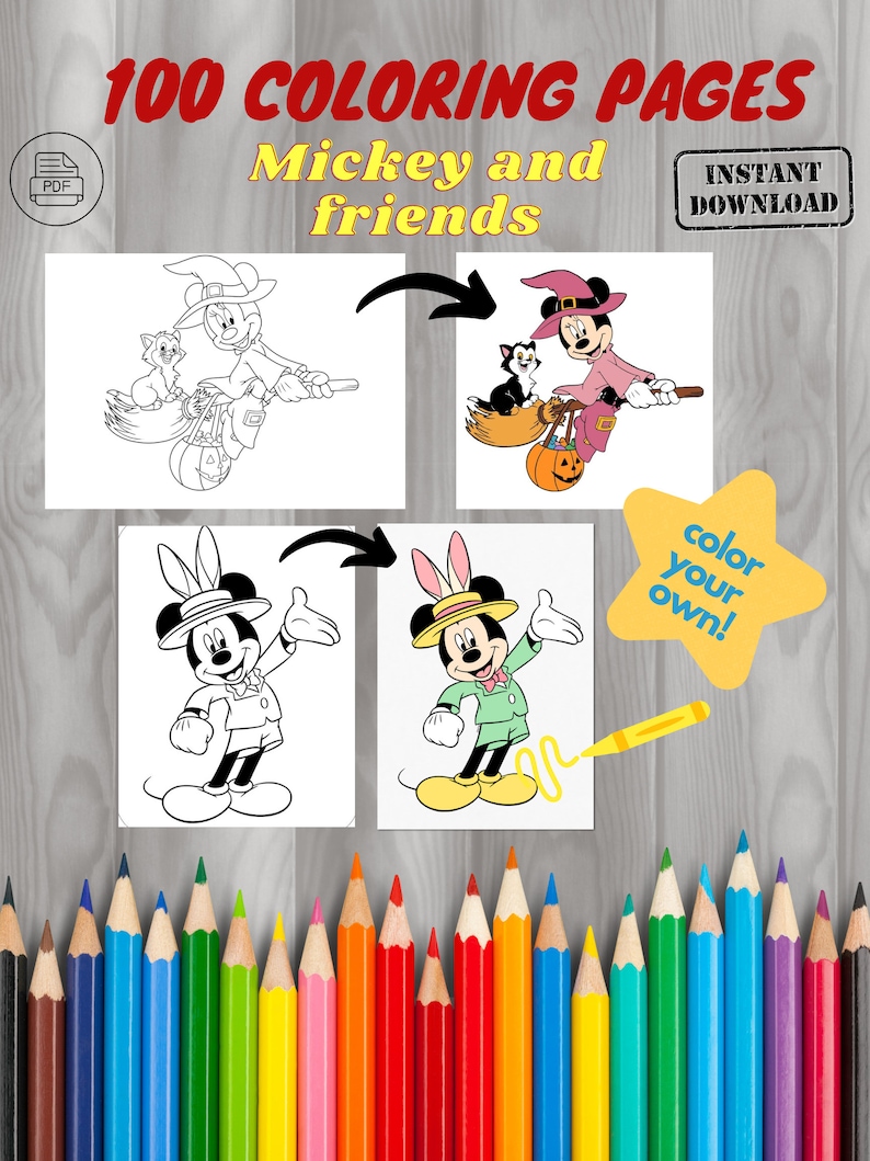 100 Mickey and Friends Coloring Pages - Etsy