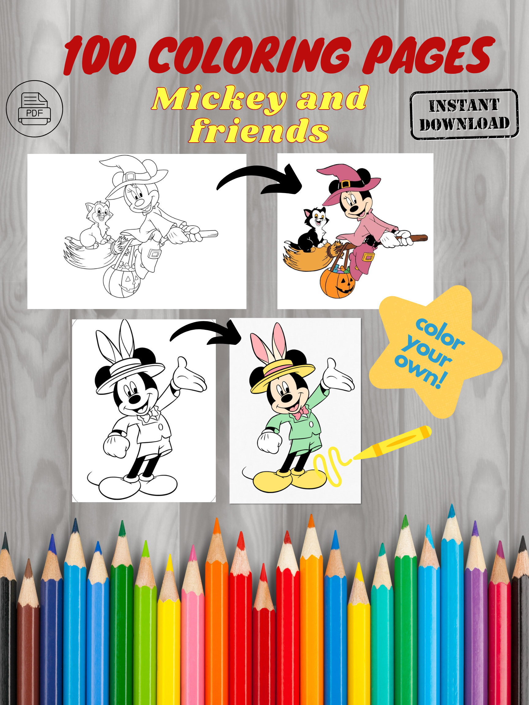100 Mickey and Friends Coloring Pages - Etsy