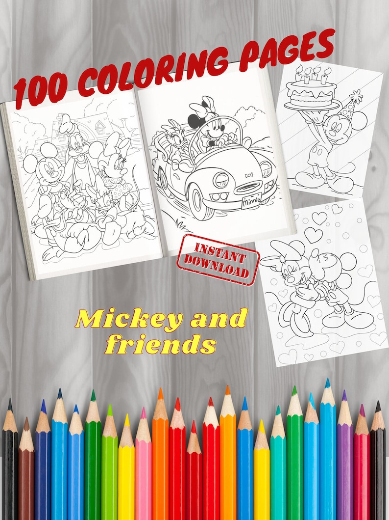 100 Mickey and Friends Coloring Pages - Etsy