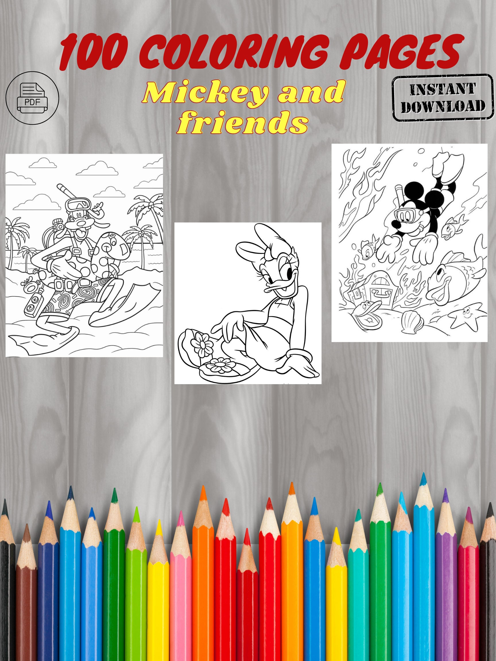 100 Mickey and Friends Coloring Pages - Etsy