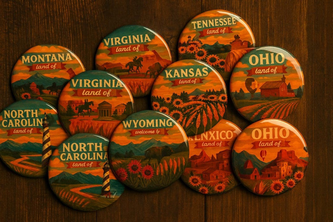 Vintage State Souvenir Buttons: Retro USA Travel Badge Set - Etsy
