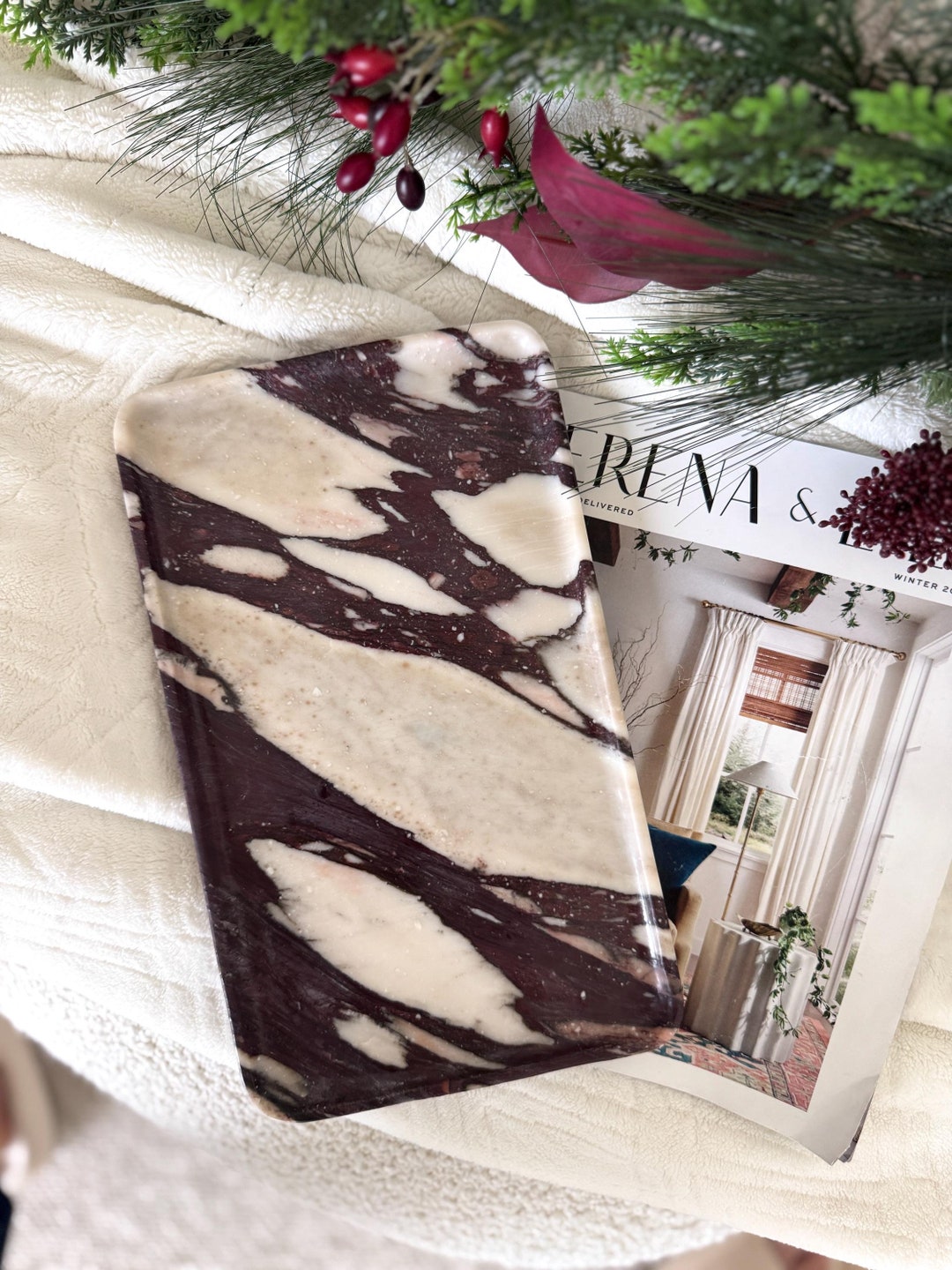 Large Viola Italy Marble Tray Coffee Table Console Table Tray, Dual ...