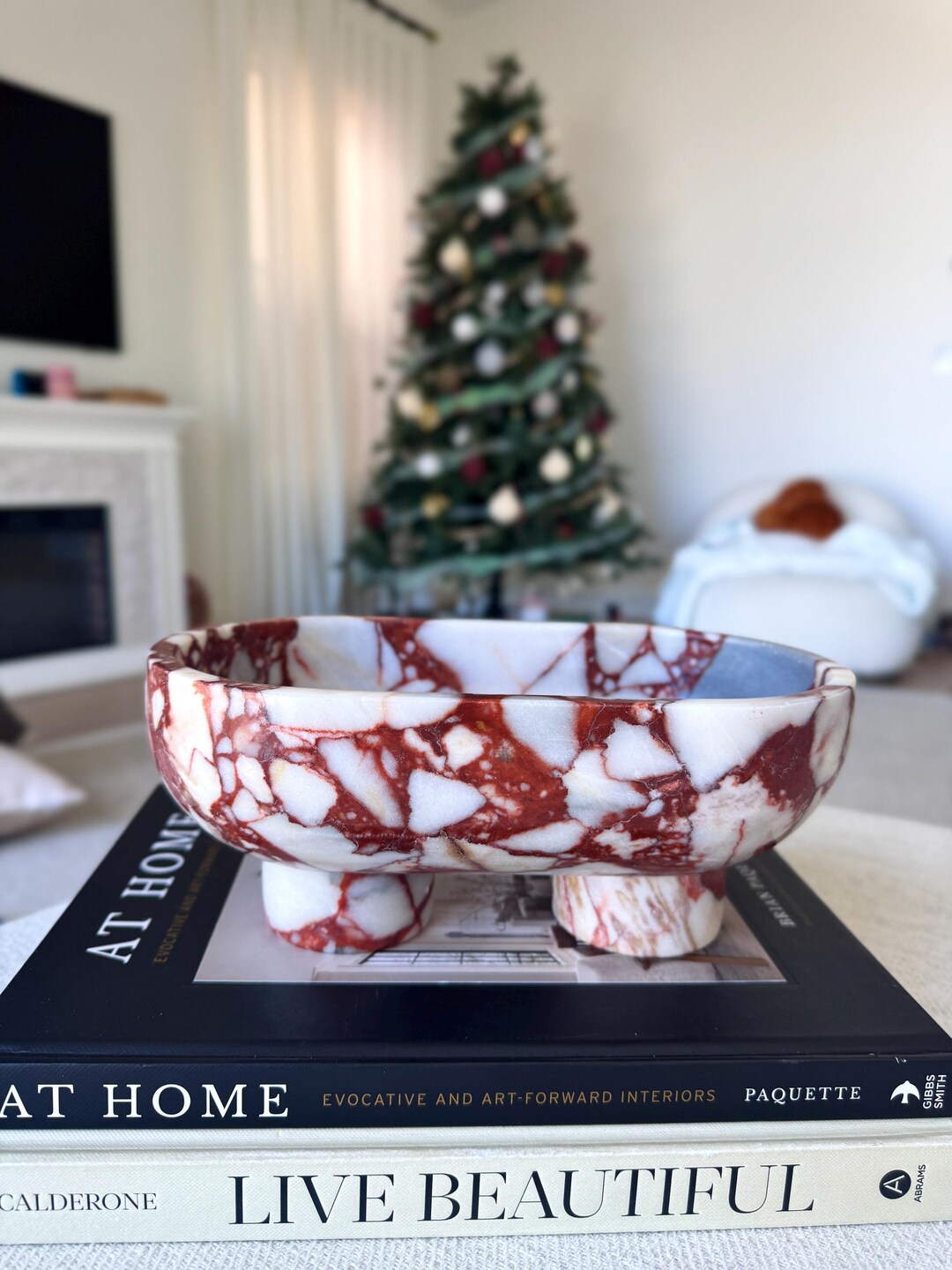 Large Red Marble Bowl, Coffee Table Centerpiece, Home Decor，table Decor ...