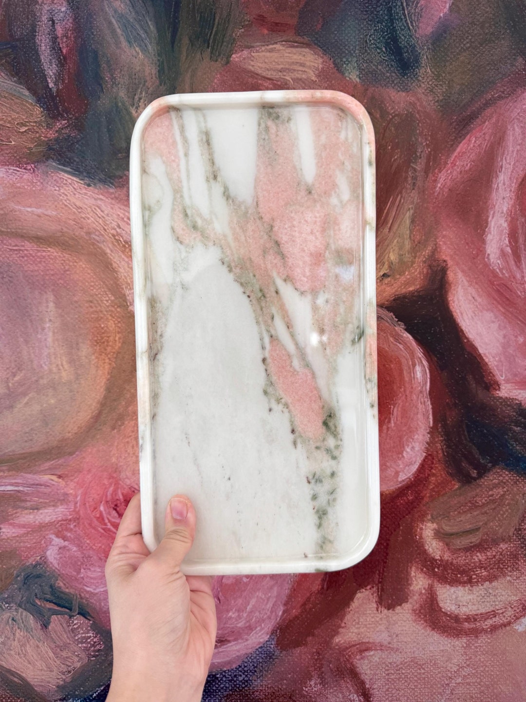 Large Marble Tray on Coffee Table Console Table Rectangle Pink Marble ...