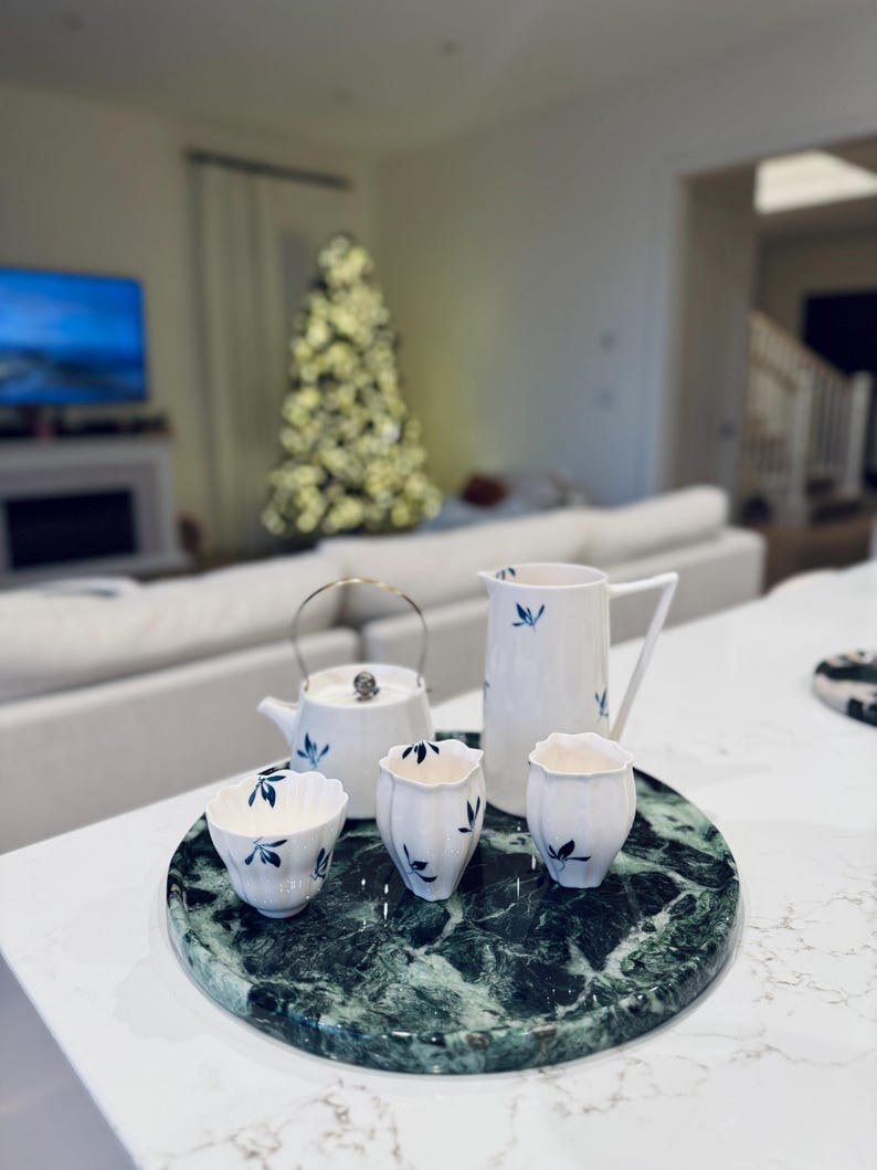 Large Verde Alpi Marble Tray, Size 12in Diam ,green Stone Vanity ...