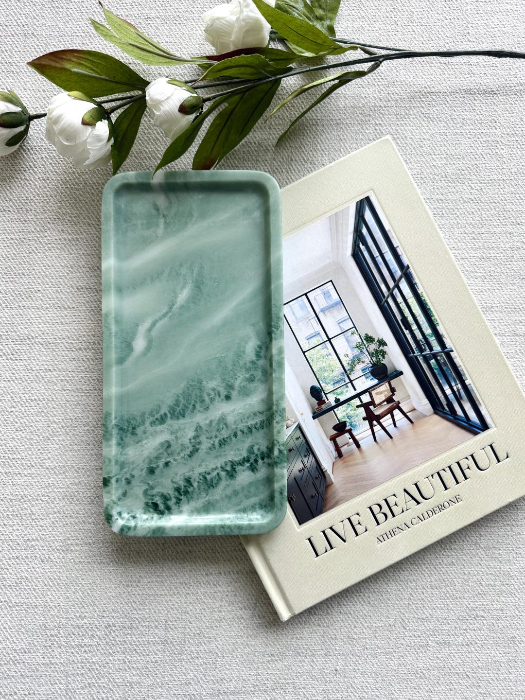 Green Marble Coffee Table Decor | Marble Side Table Tray, Decorative ...