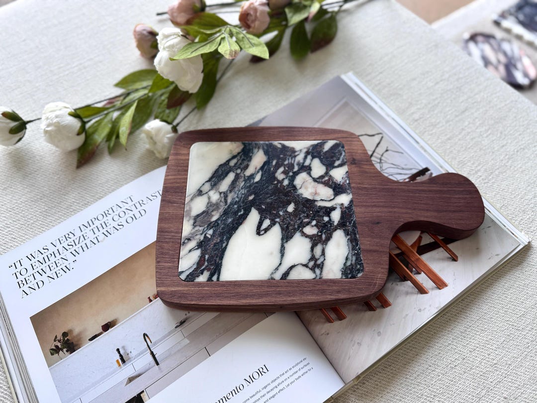 Calacatta Viola Marble Tray,black Walnut Cheese Board, Marble Bread ...