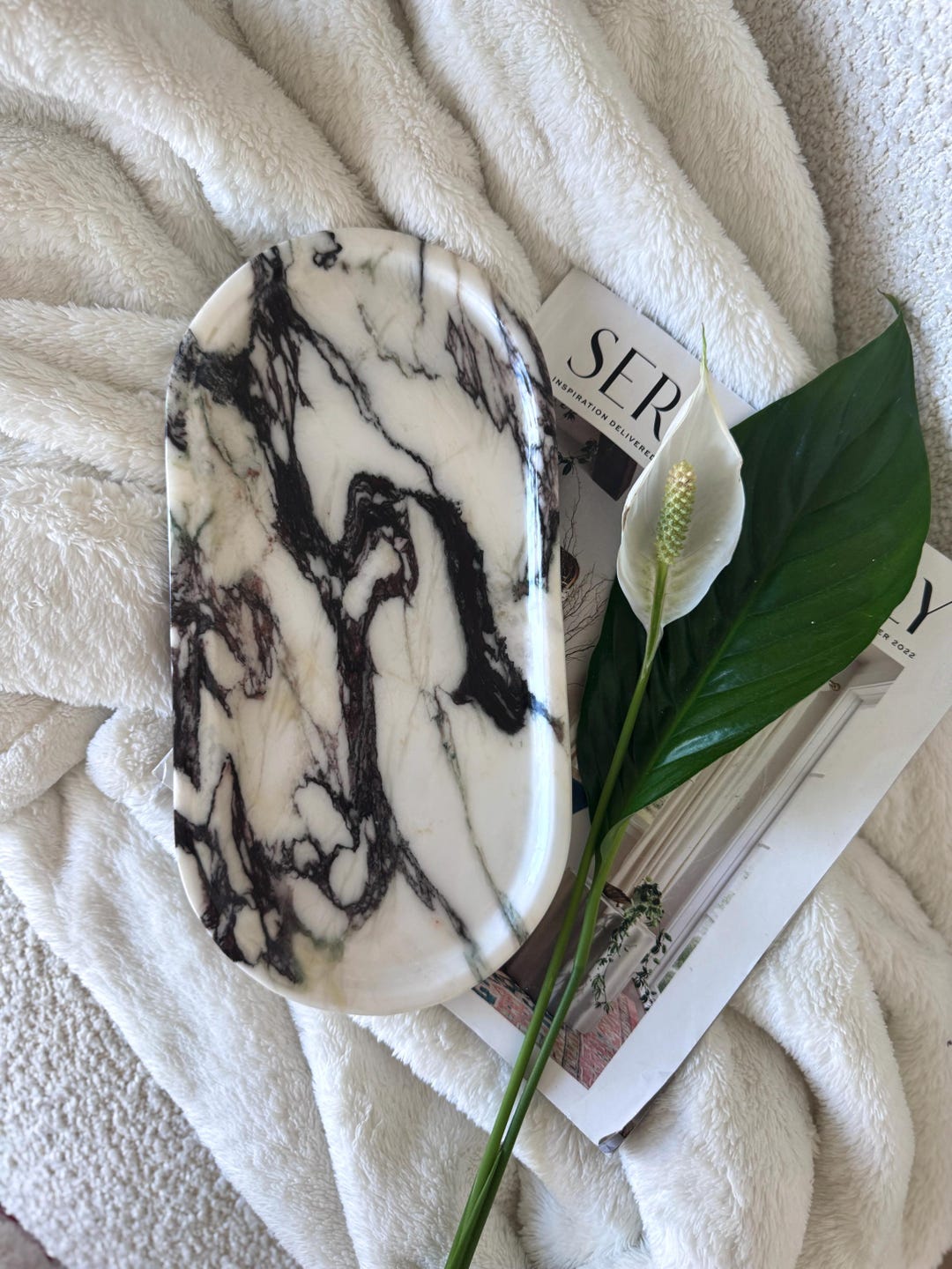 Viola Marble Coffee Table Tray , Jewelry Trinket Tray, Vanity Tray Oval ...