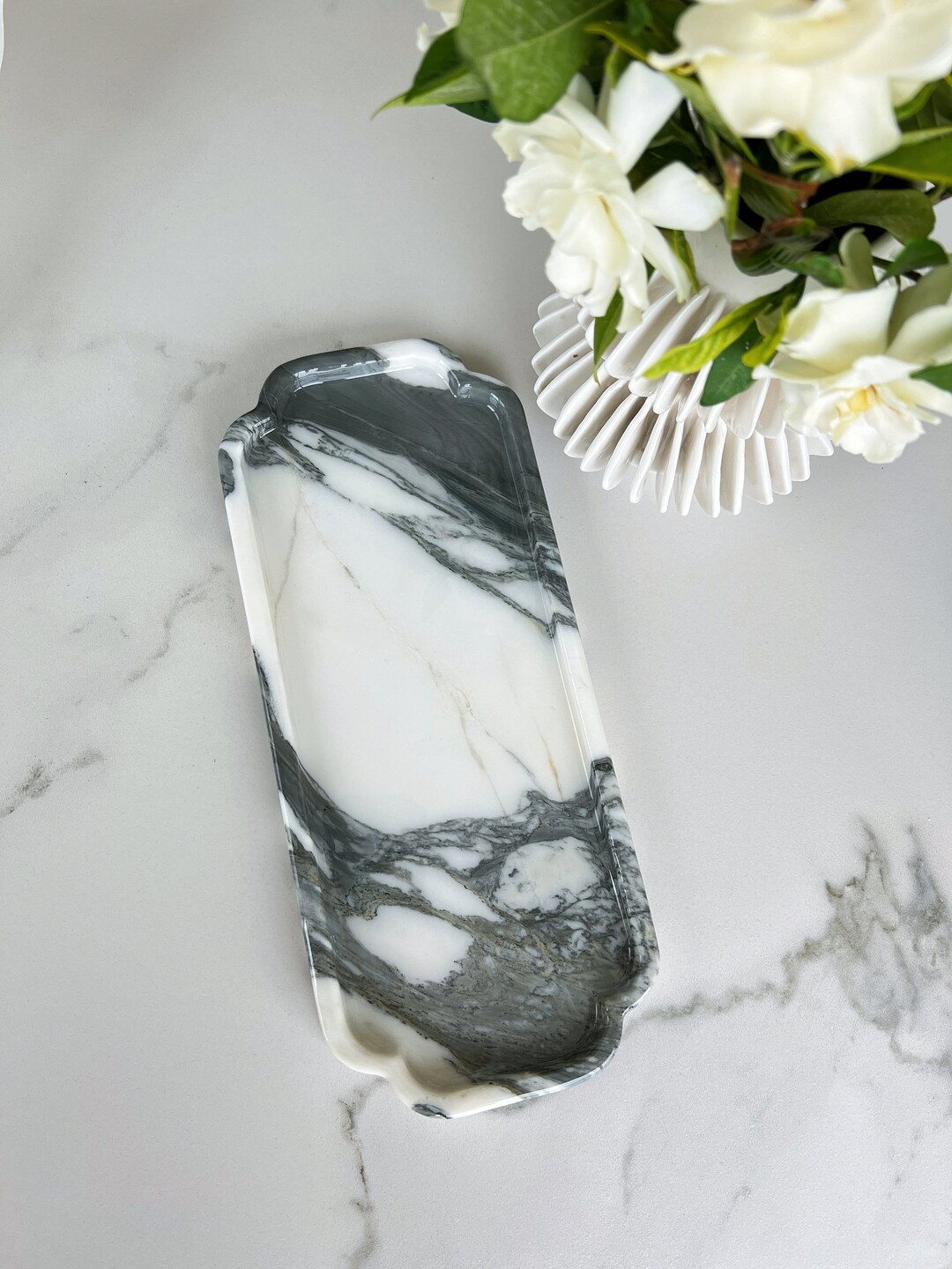 Begonia Corner Marble Tray on Coffee Table Console Table Tray, Vanity ...