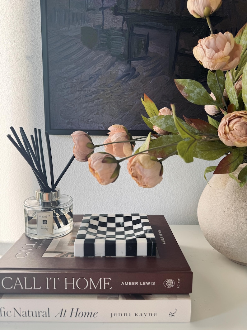 Checkered Marble Catchall ,travertine and Onyx Round Vanity Tray ...