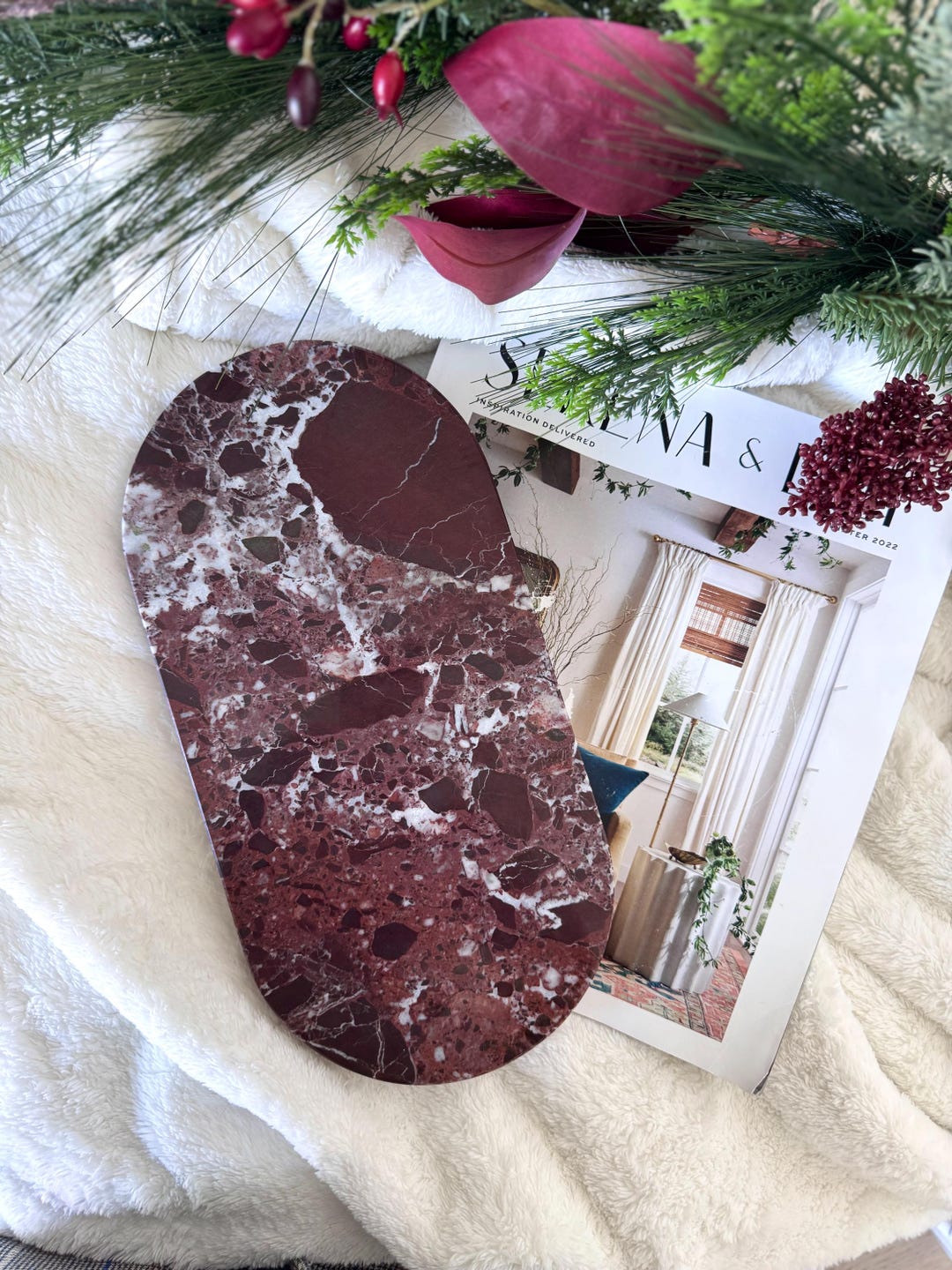 Rosso Levanto Large Red Marble Serving Tray, Jewelry Trinket Tray ...