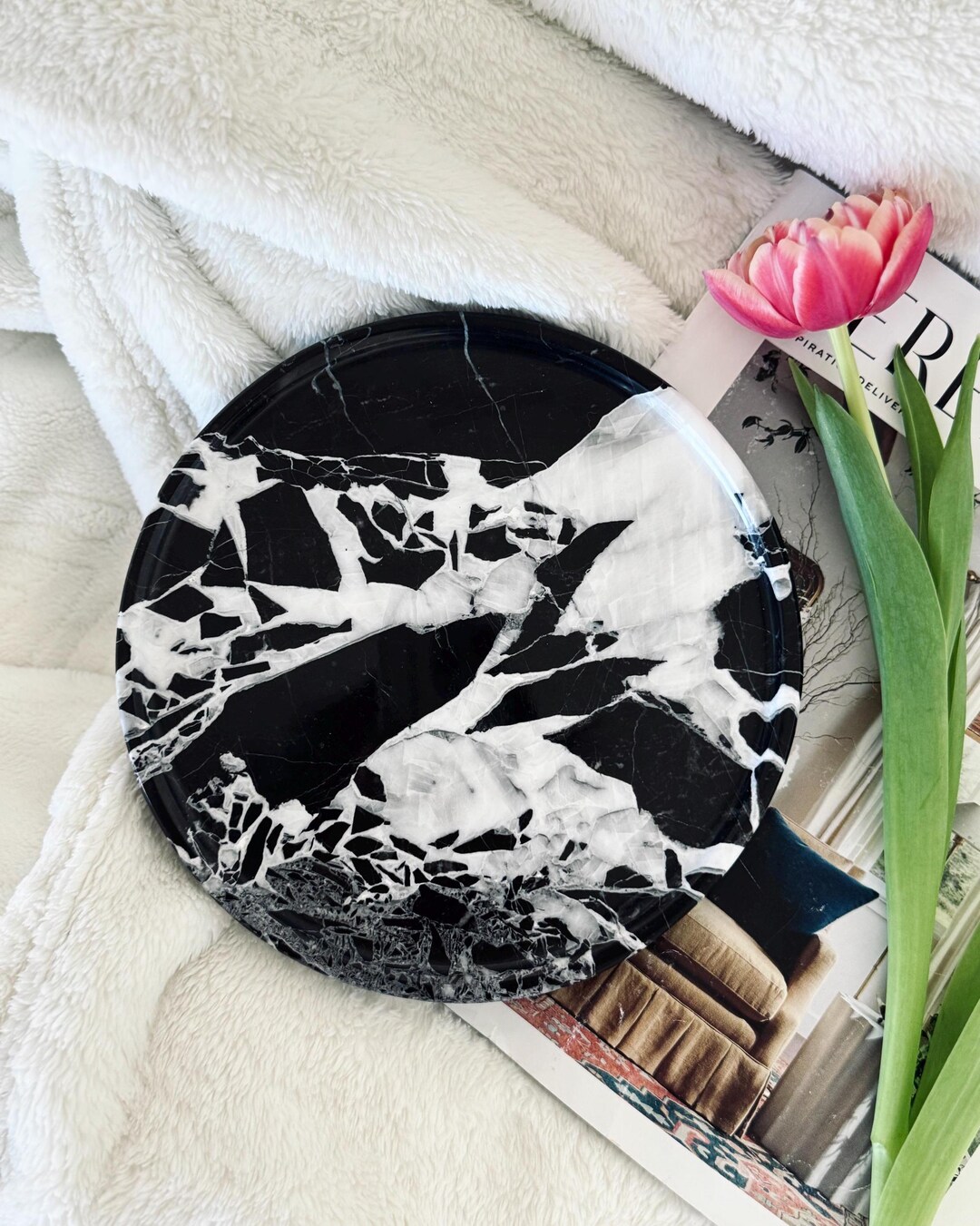 Black Round Catchall Tray, Coffee Table Tray , Jewelry Trinket Tray ...