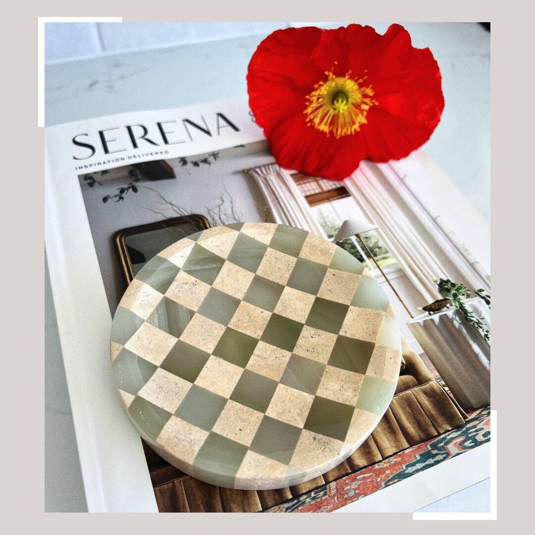 Checkered Marble Catchall ,travertine and Onyx Round Vanity Tray ...