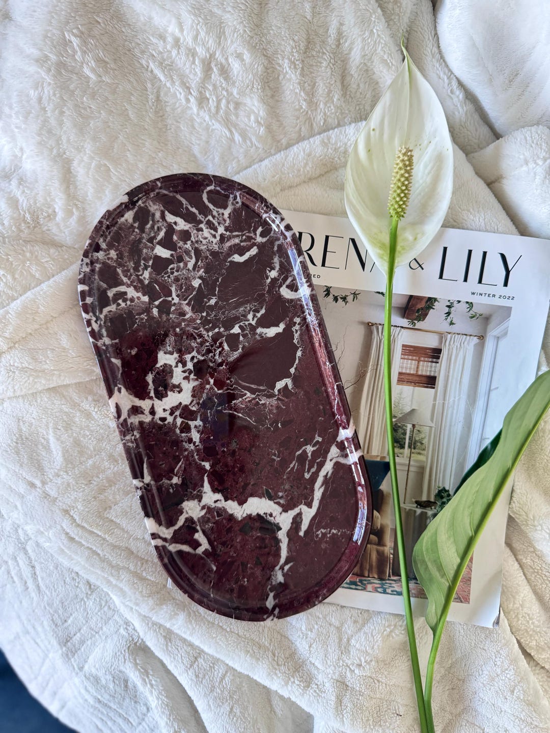 Red Marble Serving Oblong Tray, Rosso Levanto,jewelry Trinket Tray ...
