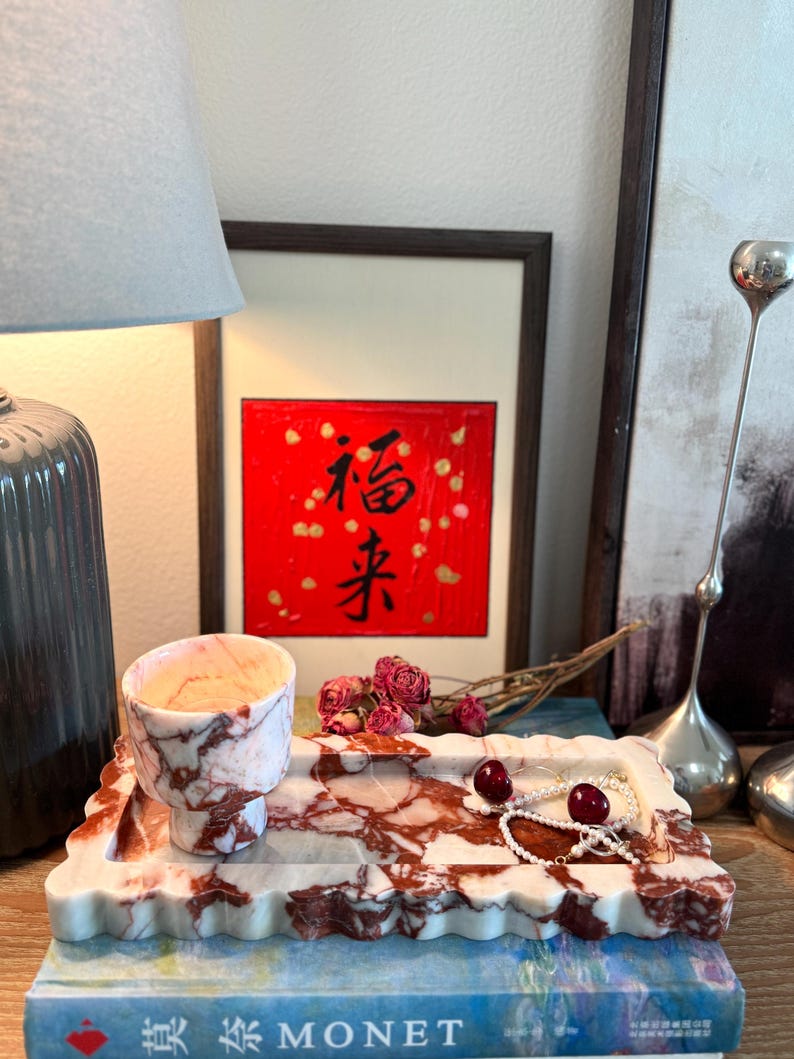 Breccia Coralina Rosa Marble Tray: Scalloped Coffee Table Tray ...