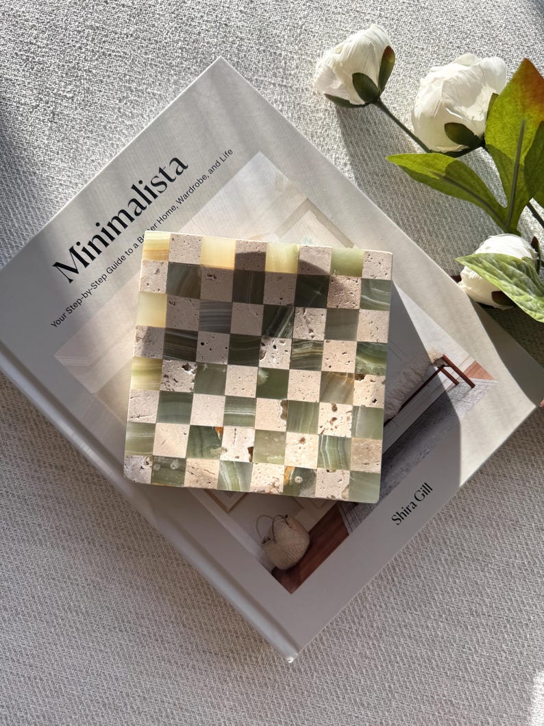 Checkered Marble Catchall ,travertine and Onyx Round Vanity Tray ...