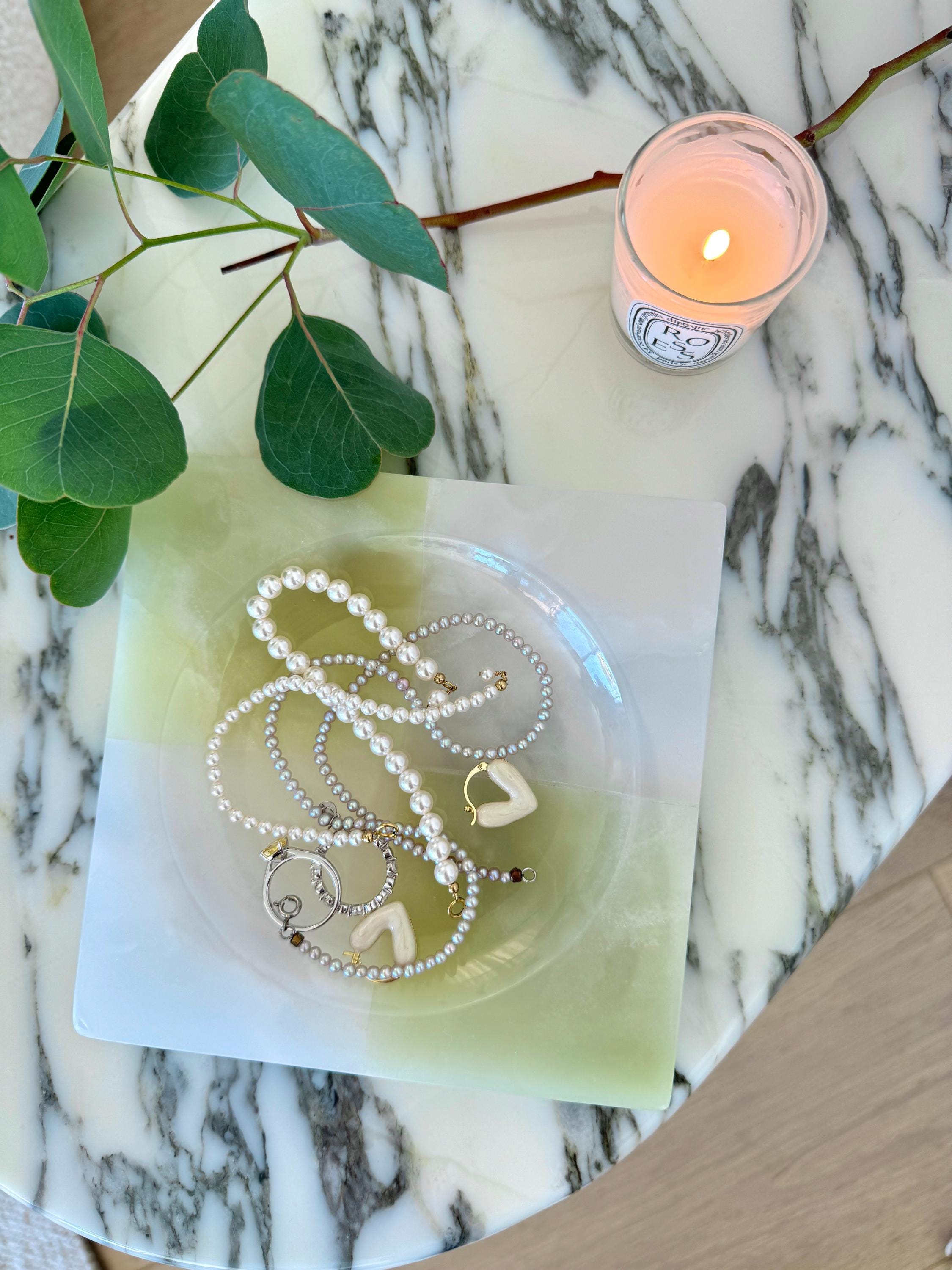 Checkered Marble Catchall ,travertine and Jade Onyx Round Vanity Tray ...