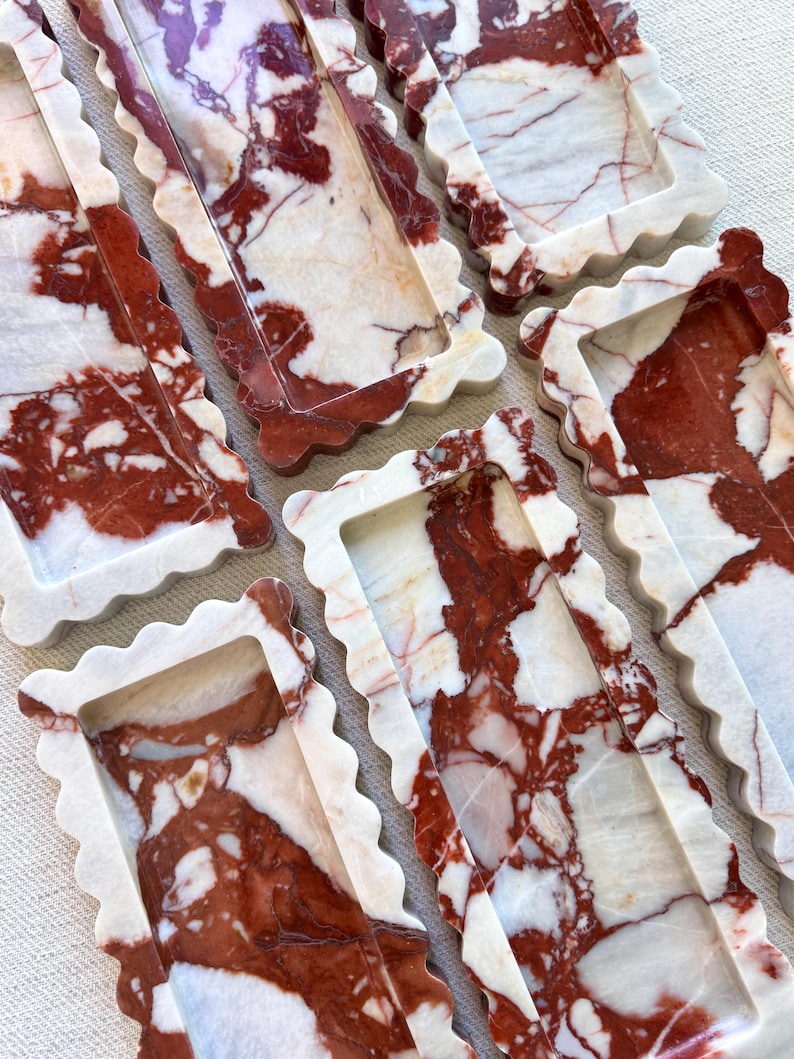 Breccia Coralina Rosa Marble Tray: Scalloped Coffee Table Tray ...